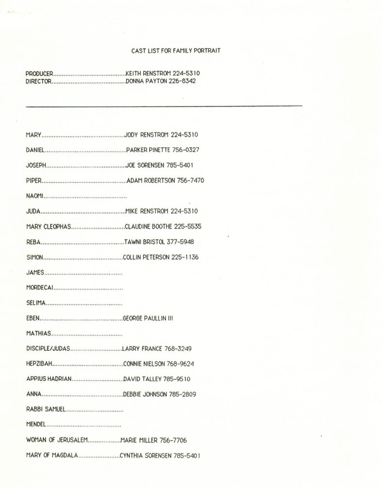 Family Portrait Cast List - Valley Center Playhouse